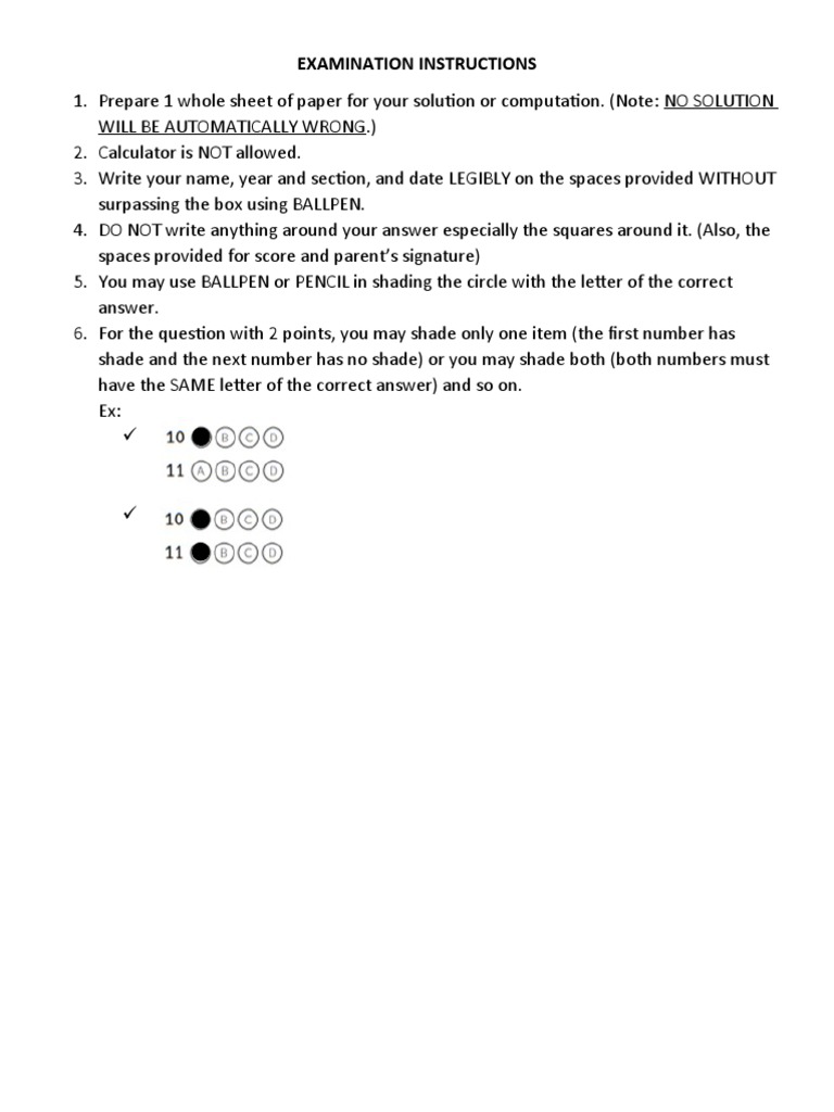 EXAMINATION INSTRUCTIONS Zipgrade | PDF