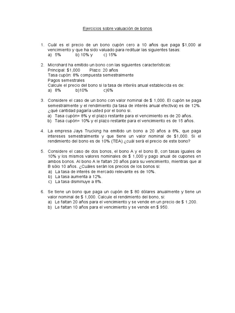 Ejercicios Sobre Valuación de Bonos | PDF