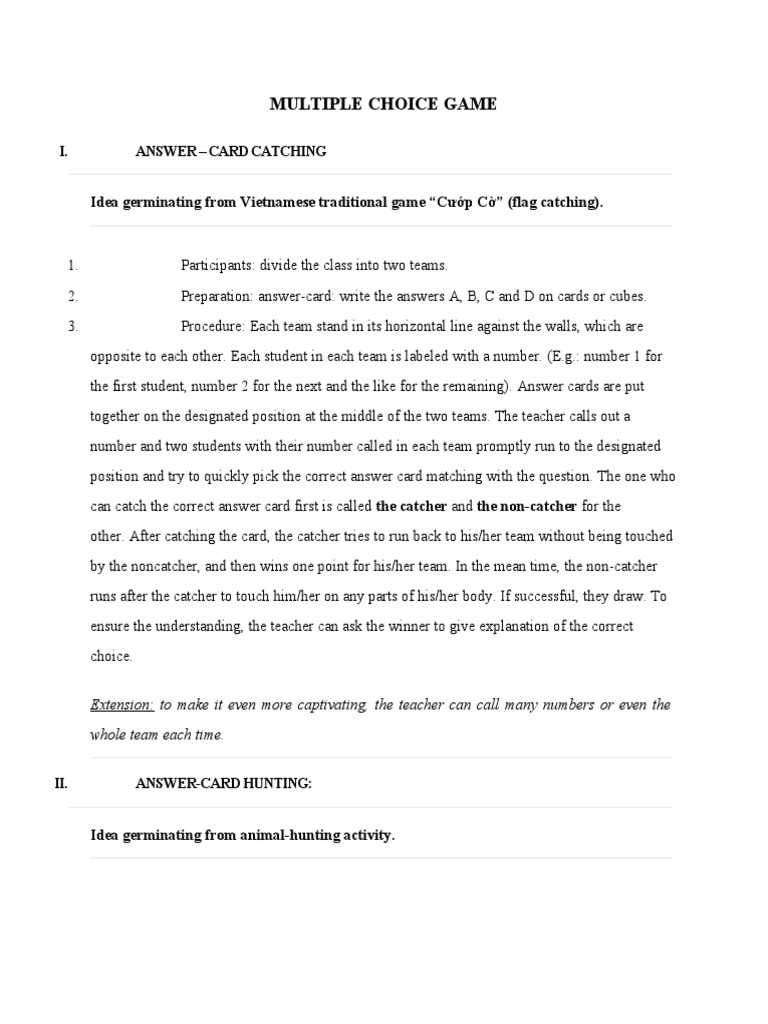 Engaging Multiple Choice Games for Classrooms | PDF | Multiple Choice ...