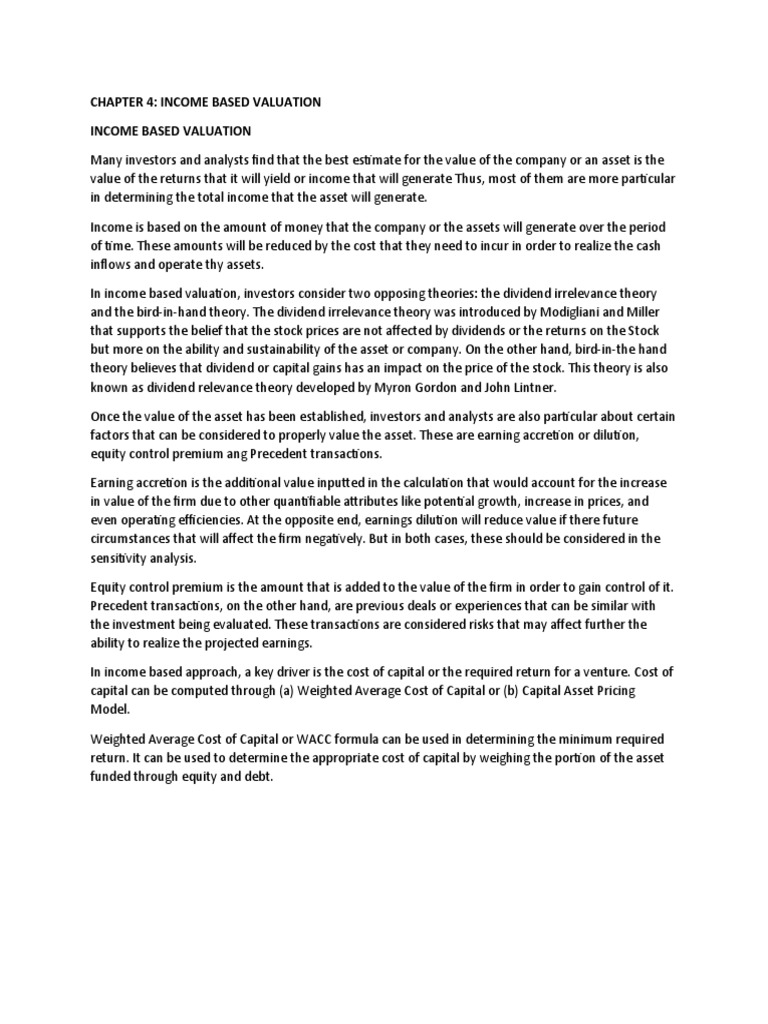 Chapter 4: Income Based Valuation Income Based Valuation | PDF | Cost ...