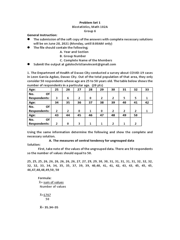 Biostatistics Problem Set (Frequency Distribution Table) | PDF | Mode (Statistics) | Mean