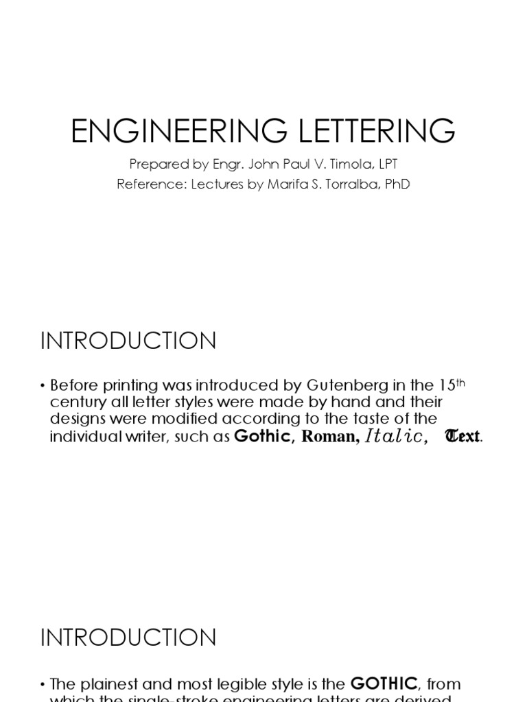 Engineering Lettering: Prepared by Engr. John Paul V. Timola, LPT ...