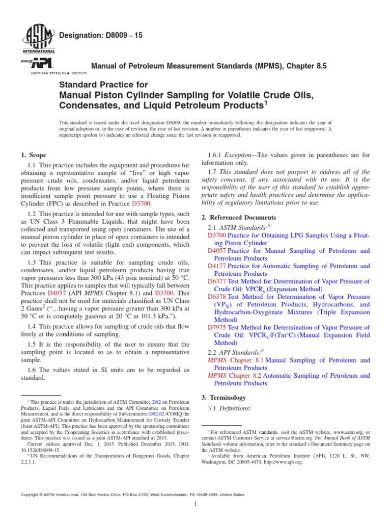 Manual Piston Cylinder Sampling For Volatile Crude Oils, Condensates ...