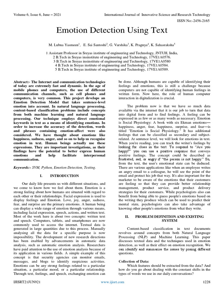 Emotion Detection Using Text | Download Free PDF | Support Vector ...