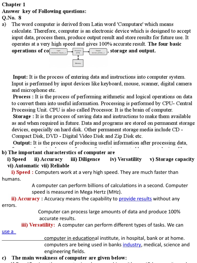 Chapter 1 Answer Key | PDF | Input/Output | Central Processing Unit