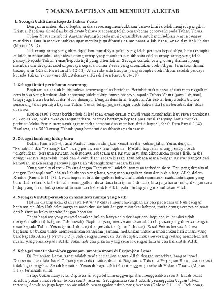 7 Makna Baptisan Air Menurut Alkitab | PDF