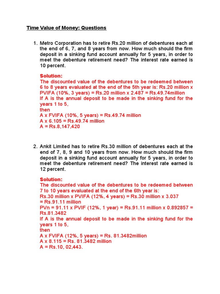 Time Value of Money: Questions: Solution | PDF