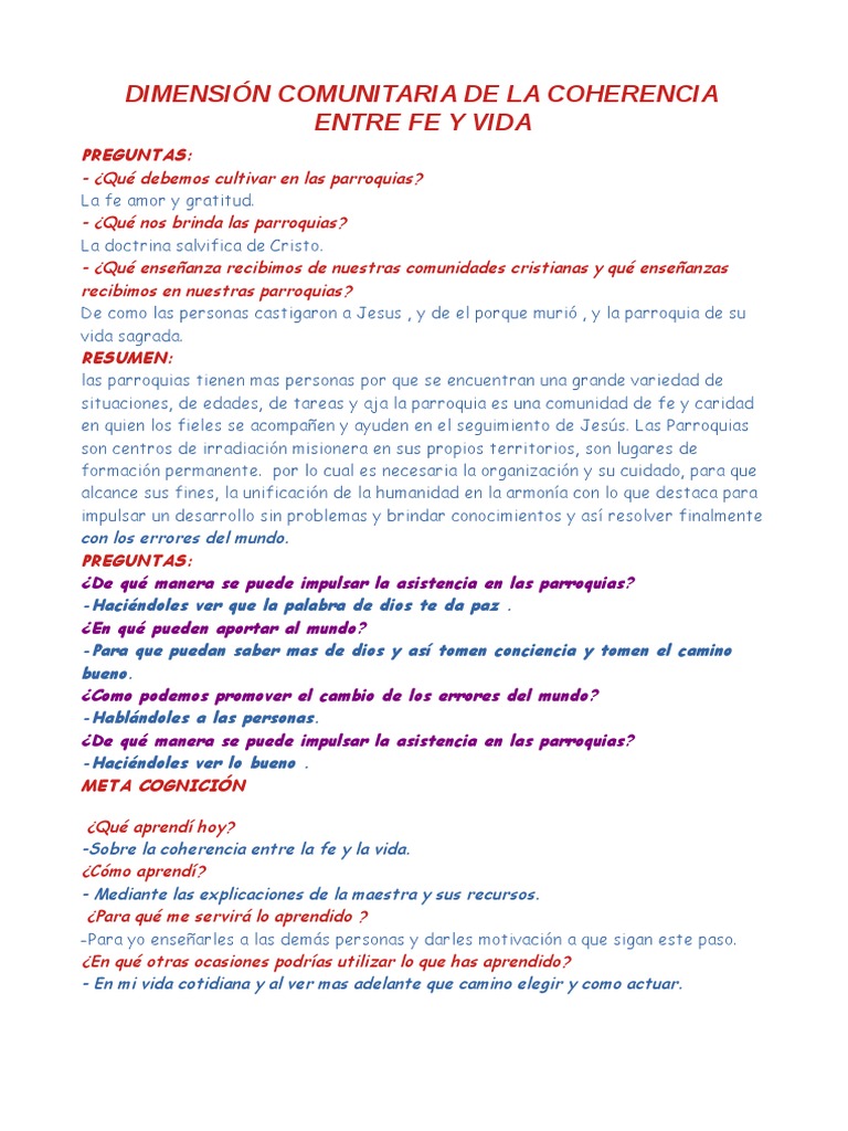 Dimension Comunitaria de La Coherencia Entre Fe y Vida | PDF