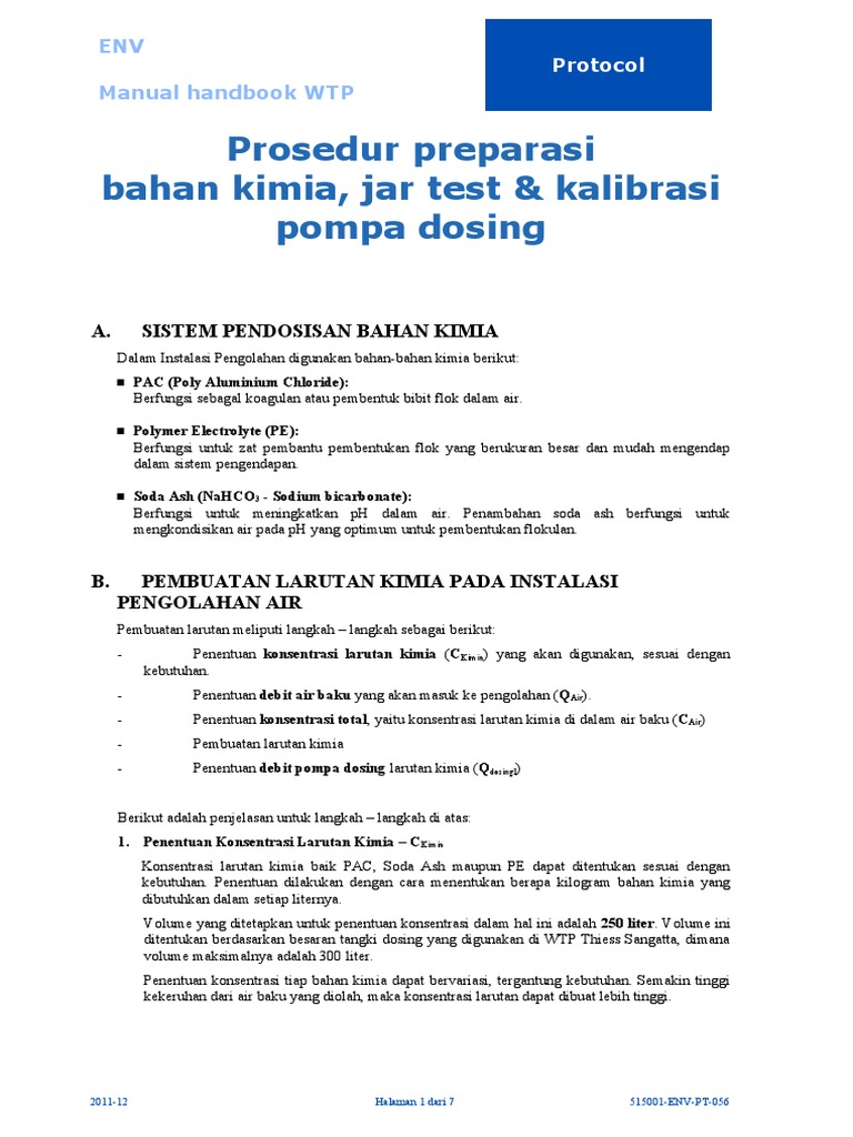 515001-ENV-LIB-056 Prosedur Preparasi Bahan Kimia, Jartest & Kalibrasi ...