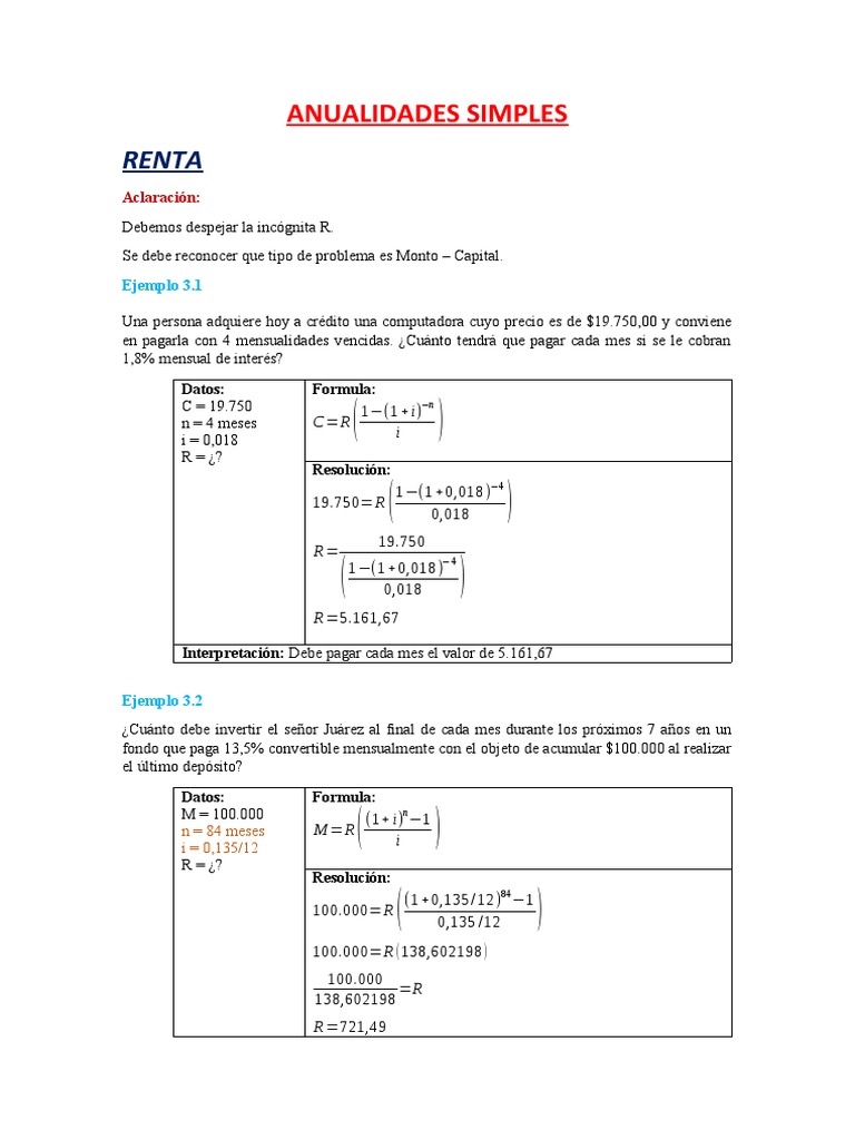 8 ANUALIDADES SIMPLES Renta - Tiempo | PDF | Distribución de ingresos del factor ...