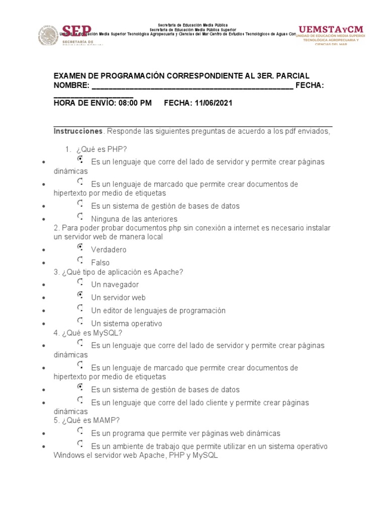 Examen PHP | PDF | Php | Servidor web