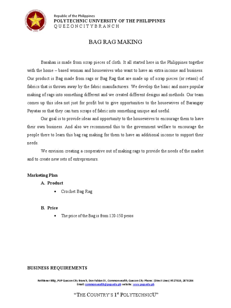 Bag Rag Making: Polytechnic University of The Philippines | PDF ...