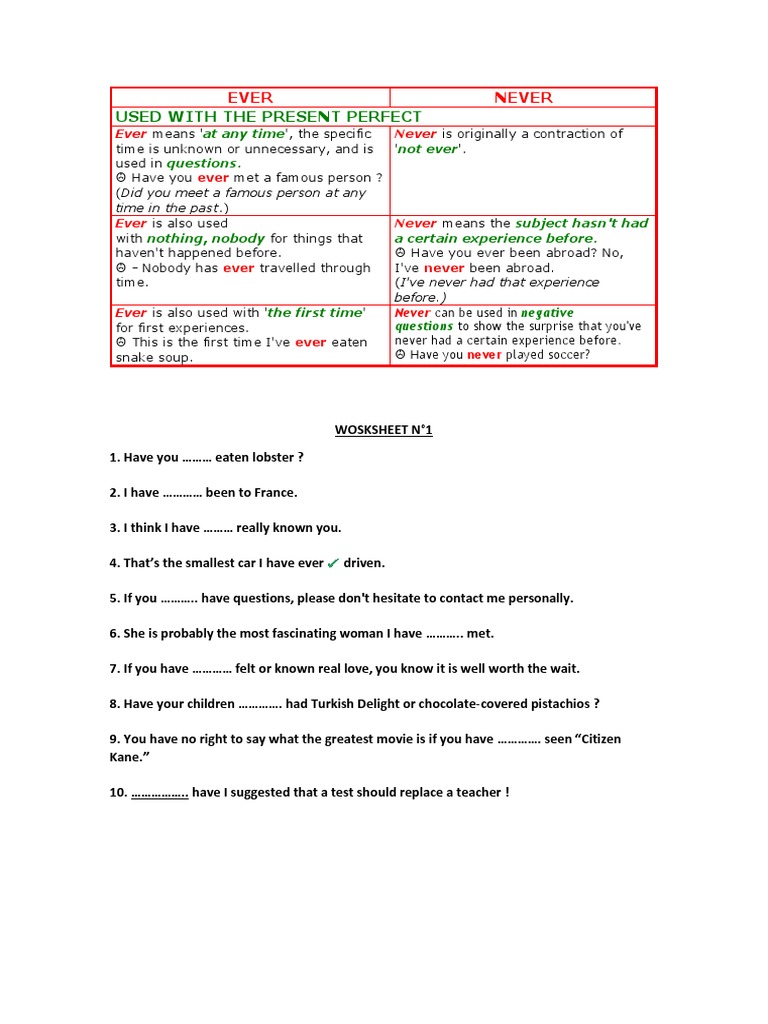 EVER-NEVER Worksheet | PDF | Self-Improvement