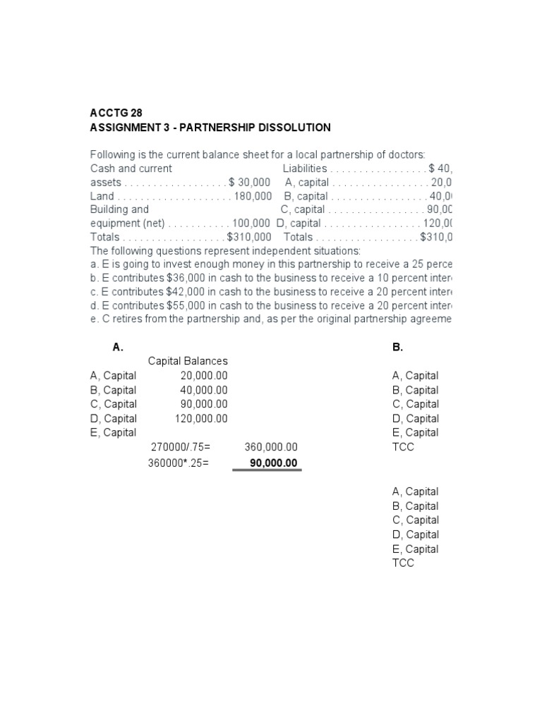 Assignment 3 Partnership Dissolution | PDF | Partnership | Balance Sheet