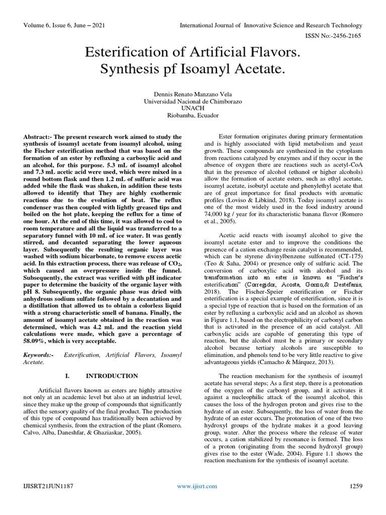 Esterification of Artificial Flavors. Synthesis PF Isoamyl Acetate | Download Free PDF | Ester ...
