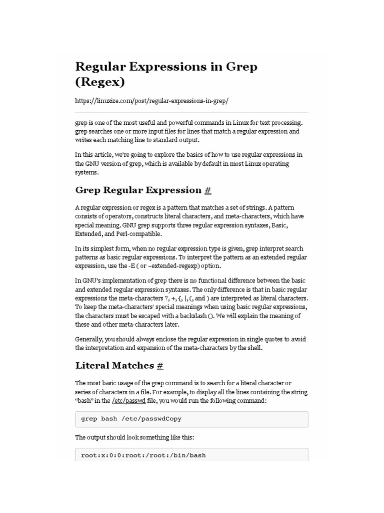 Regular Expressions in Grep (Regex) | PDF | Regular Expression | Computer Science