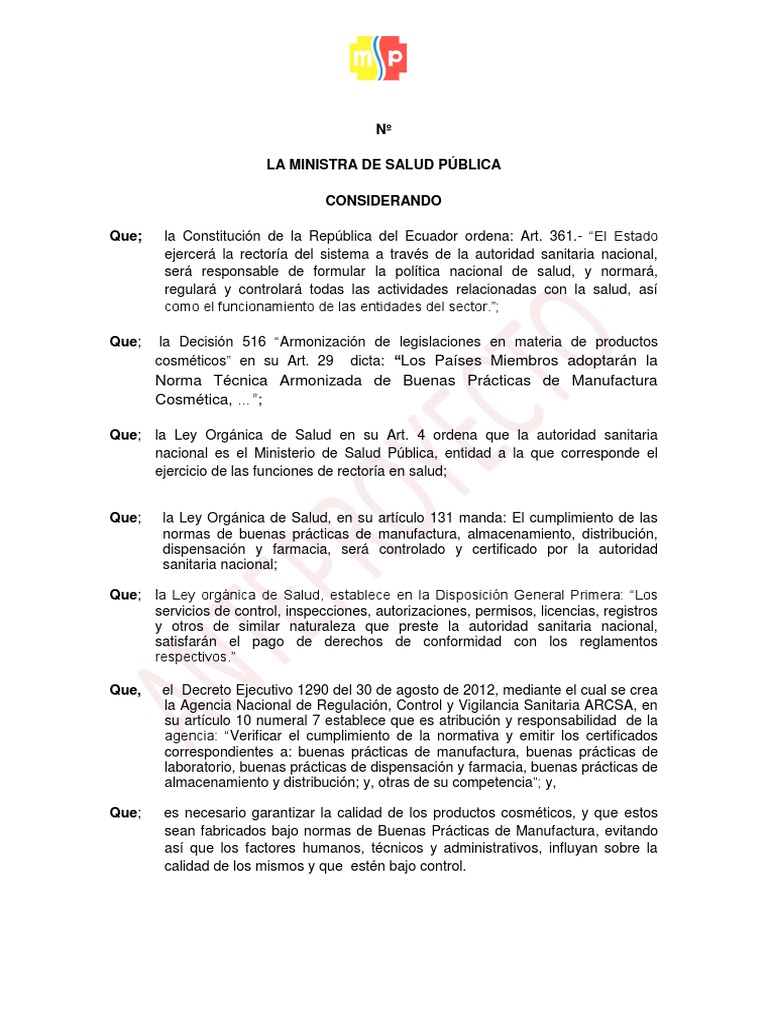 Anteproyecto de Reglamento de BPM para Productos Cosméticos | PDF ...