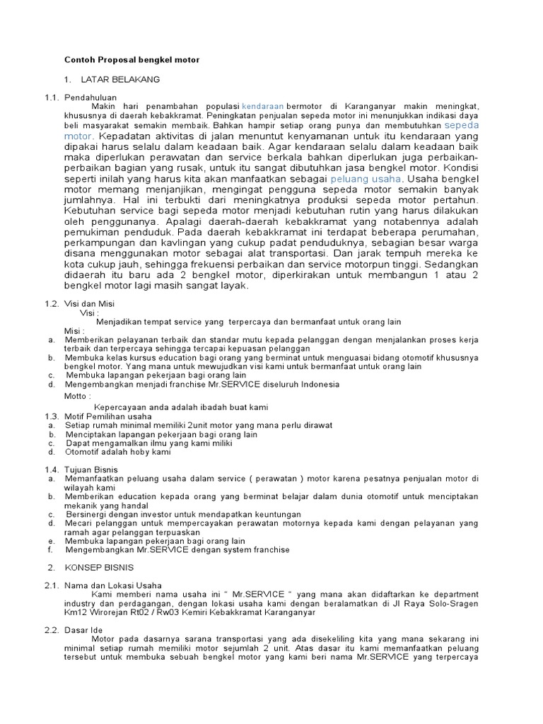 Contoh Proposal Bengkel Motor | PDF