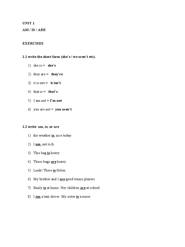 Unit 1 Am / Is / Are | PDF