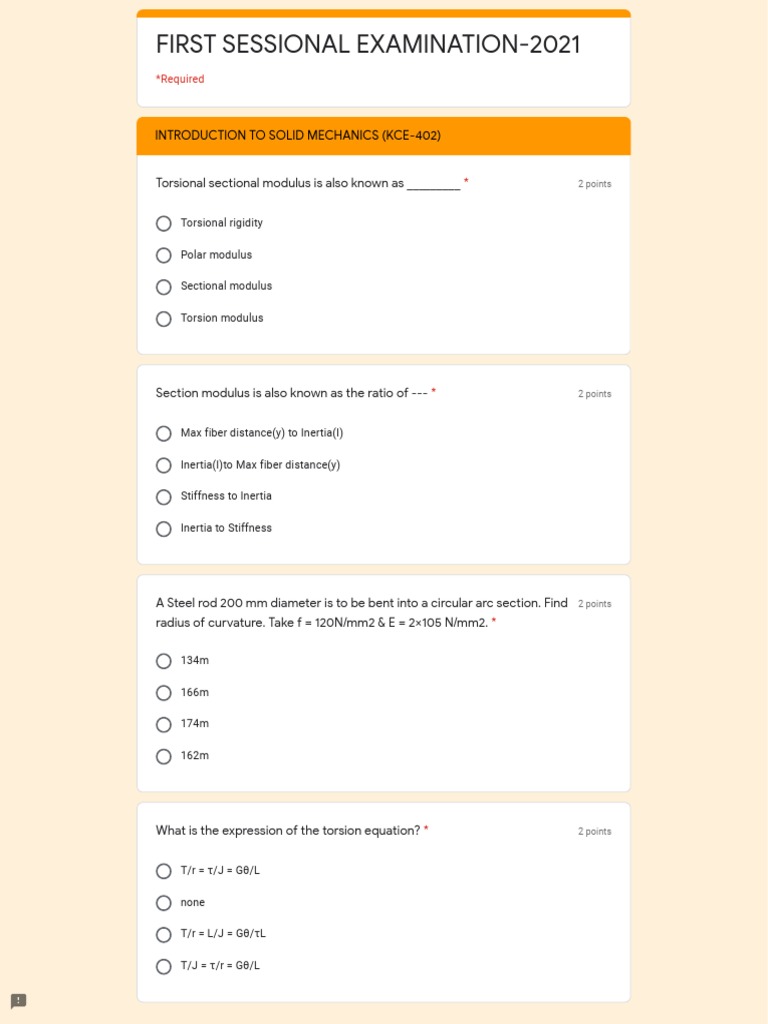 FIRST SESSIONAL EXAMINATION Som - 2021 | PDF | Young's Modulus | Stiffness