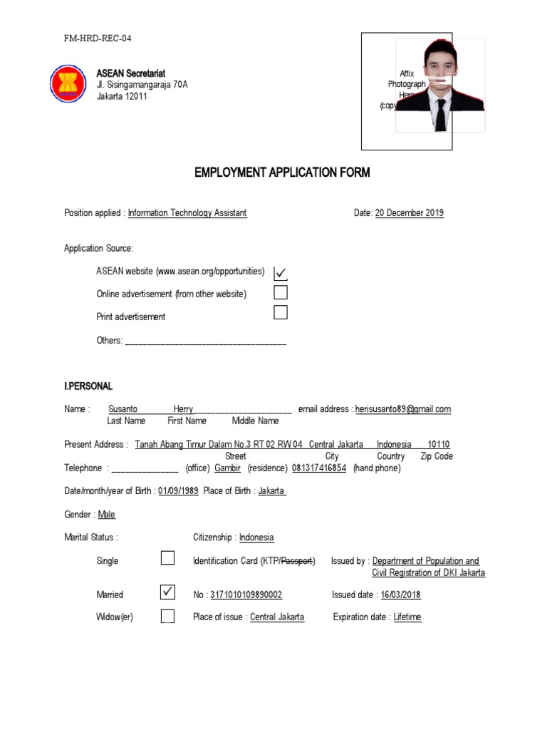 ASEC Employment Form-Hrd1 | PDF | Information Technology | Computing