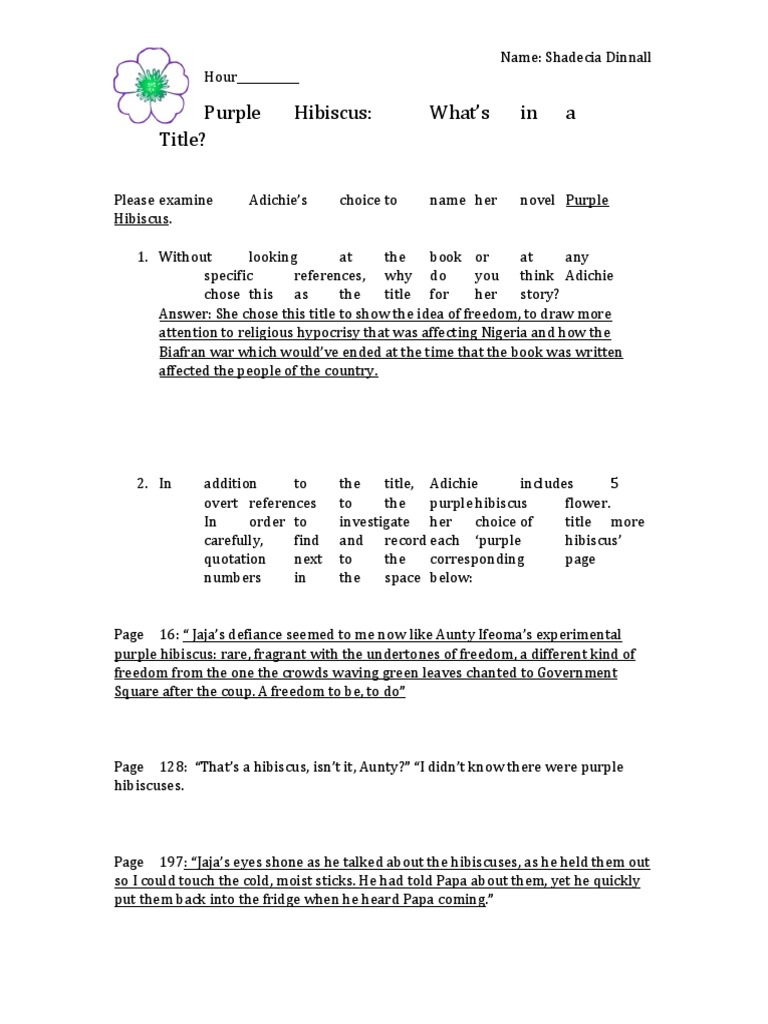 Purple Hibiscus: What's in A Title? | PDF | Colonialism | Science