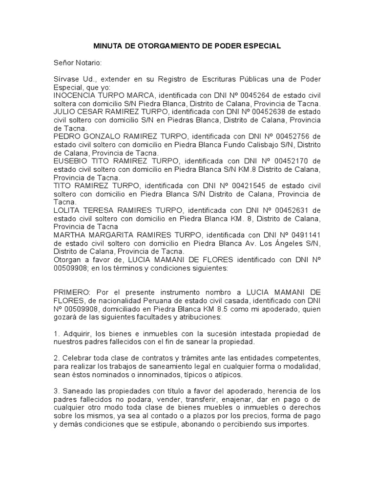 Minuta de Poder Especial Notarial | PDF | Ley común | Justicia