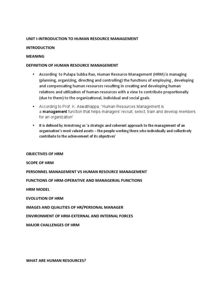 HRM Subject Notes | PDF | Human Resources | Human Resource Management