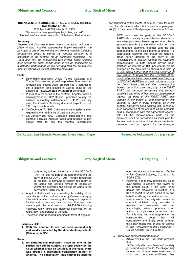 6 Payment or Performance (Art 1232-1261) | PDF | Foreclosure | Mortgage Law