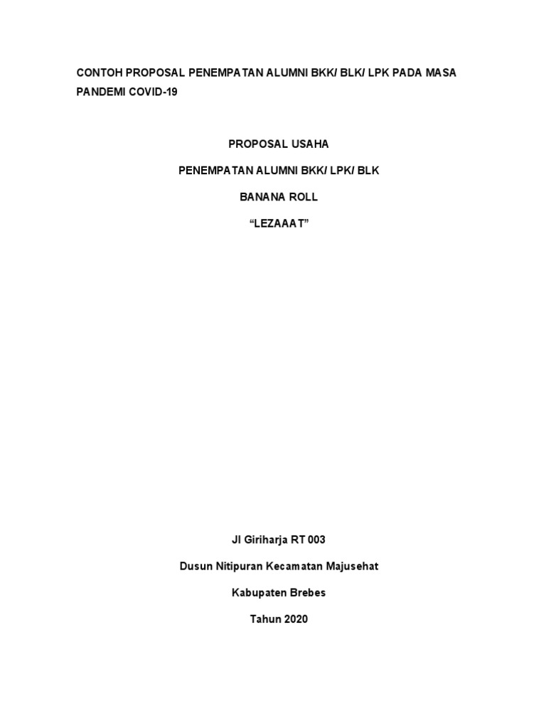 Contoh Proposal Penempatan Alumni BKK BLK LPK | PDF