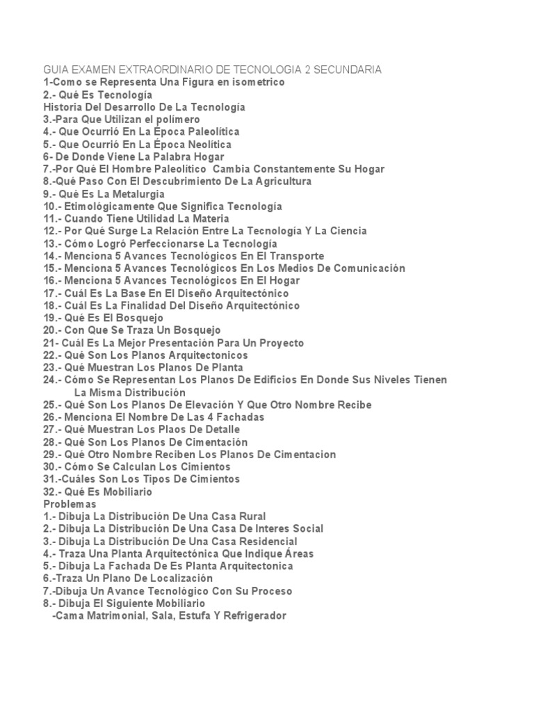Guia Examen Extraordinario de Tecnologia 2 Secundaria | PDF