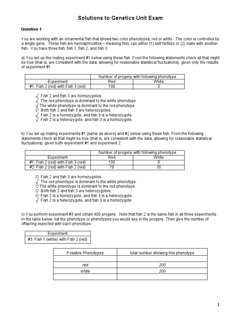 Analysis of a Genetics Unit Exam Document Focusing on Inheritance ...