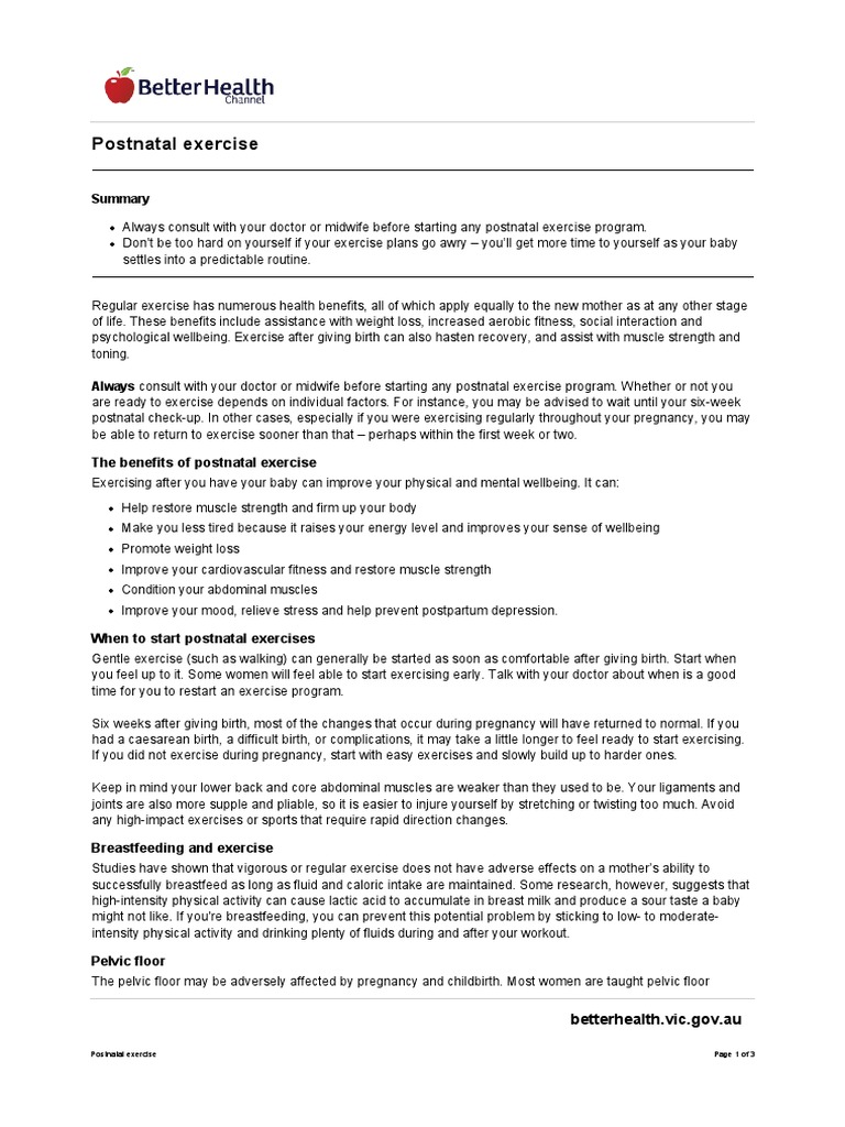 The Benefits of Postnatal Exercise | PDF | Postpartum Period | Physical ...