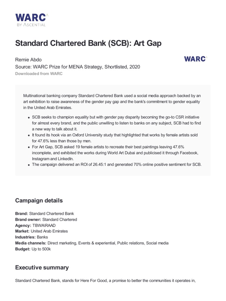 Standard Chartered Bank (SCB) : Art Gap: Remie Abdo Source: WARC Prize ...