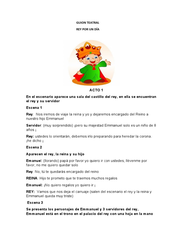 Guion Teatral Rey Por Un Día | PDF Guion Teatral Rey Por Un Día | PDF