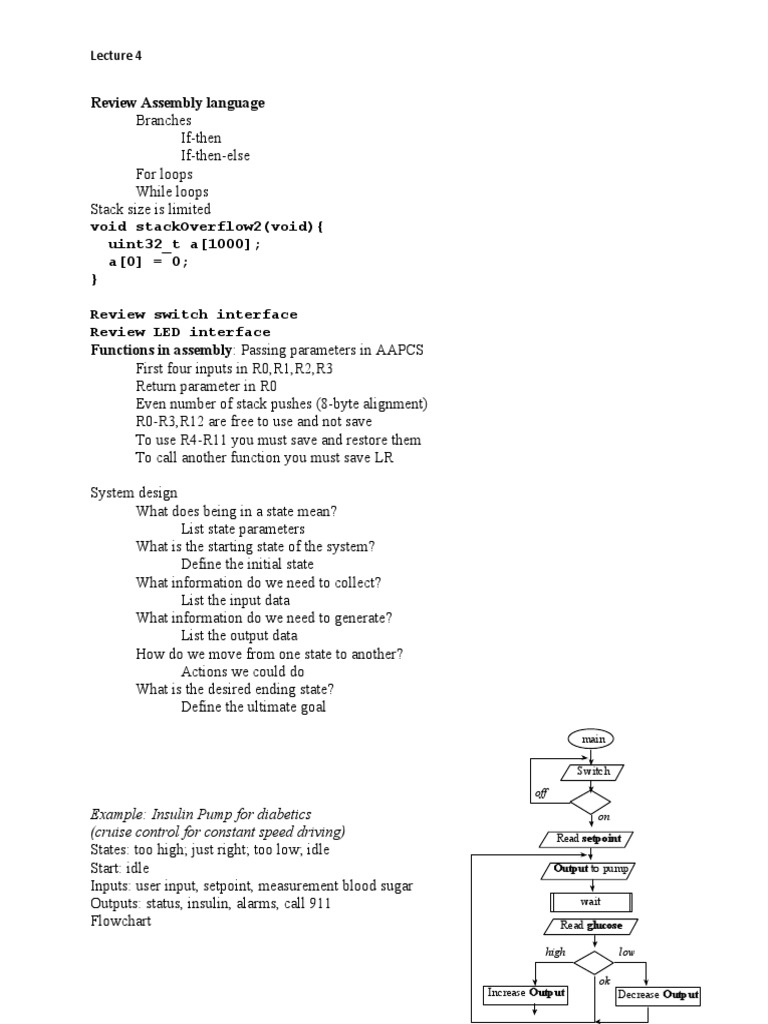 Review Assembly Language: Example: Insulin Pump For Diabetics (Cruise Control For Constant Speed ...