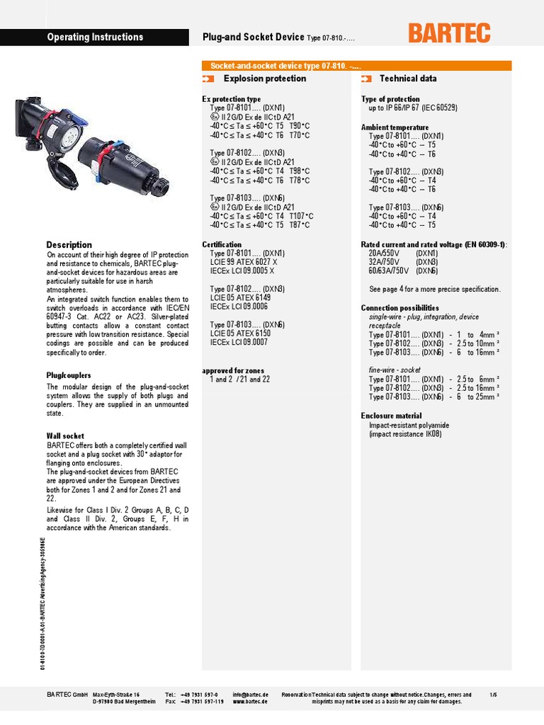 A0020281 - OP - Bartec DXN Plug and Socket Series | PDF | Electrical Connector | Ac Power Plugs ...