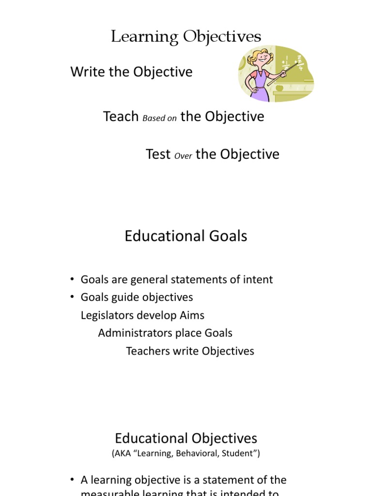 Learning Objectives: Write The Objective Teach The Objective Test The ...