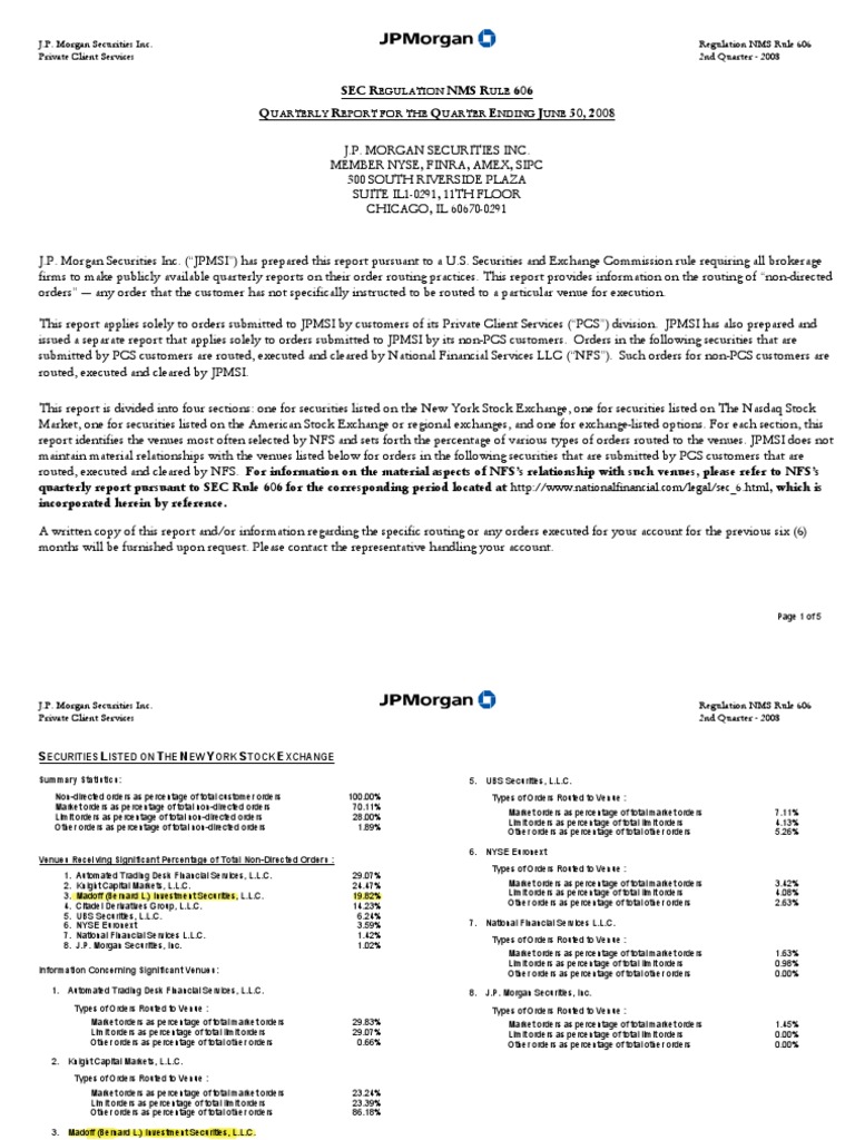 JP Morgan Bernard Madoff Reg NMS Rule 606 | Download Free PDF | Order ...