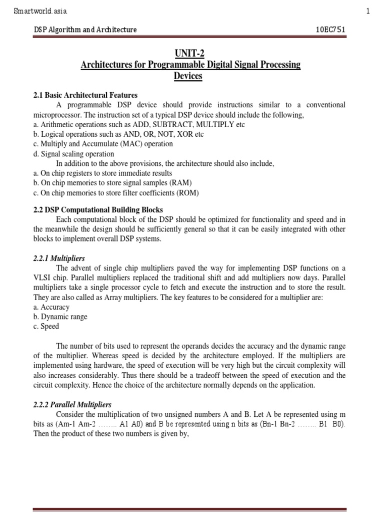 Ece Vii Dsp Algorithms And Architecture U2 Pdf Digital Signal Processor Central Processing Unit 0516