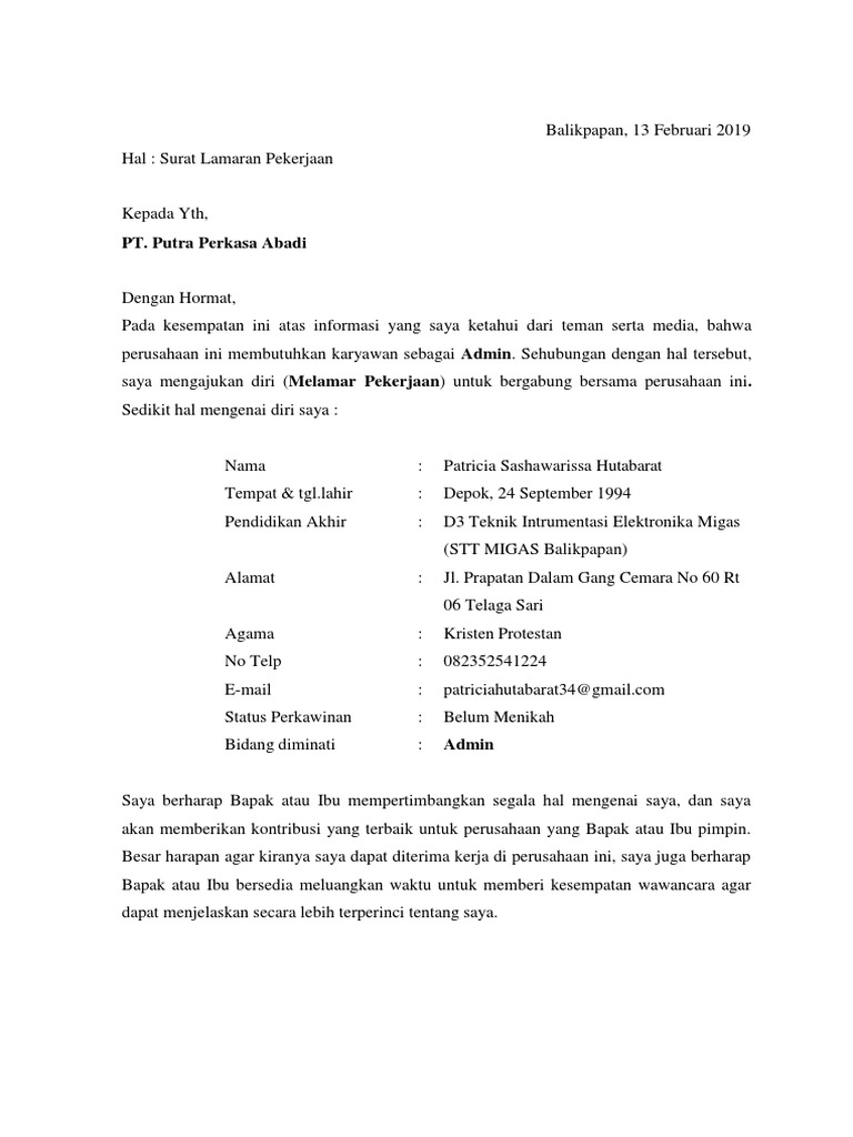 Lamaran Admin PPA | PDF