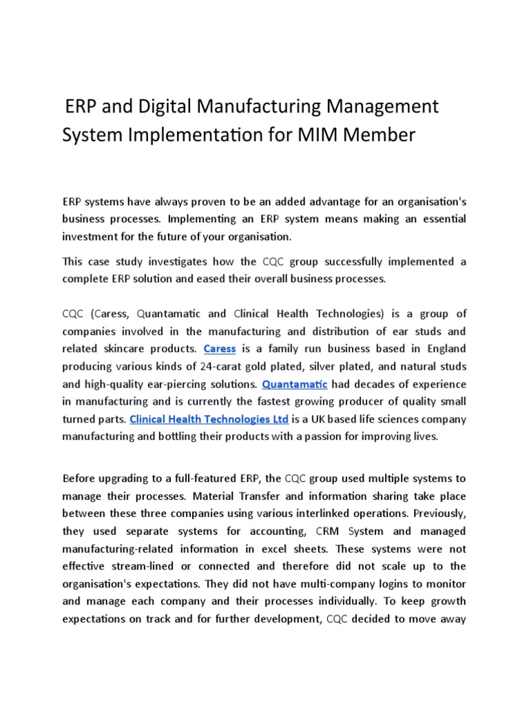 ERP and Digital Manufacturing Management System Implementation For MIM ...
