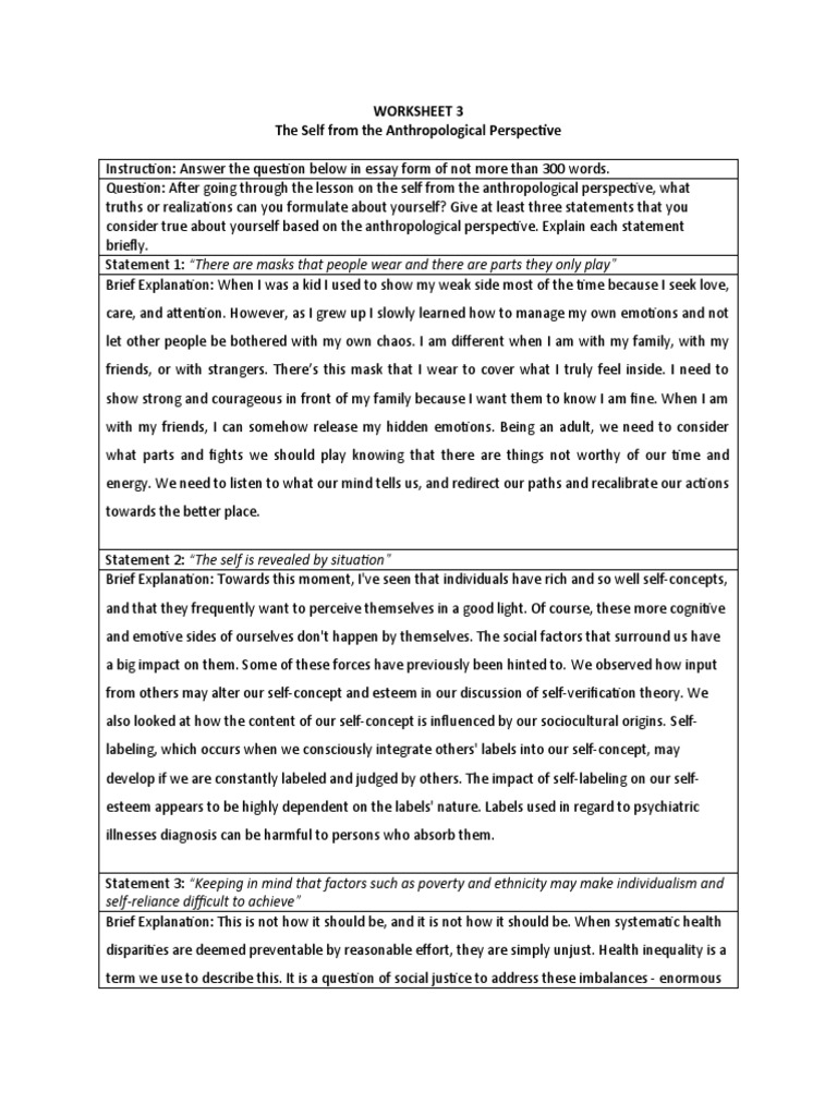 Worksheet 3-The Self From The Anthropological Perspective | PDF | Self ...