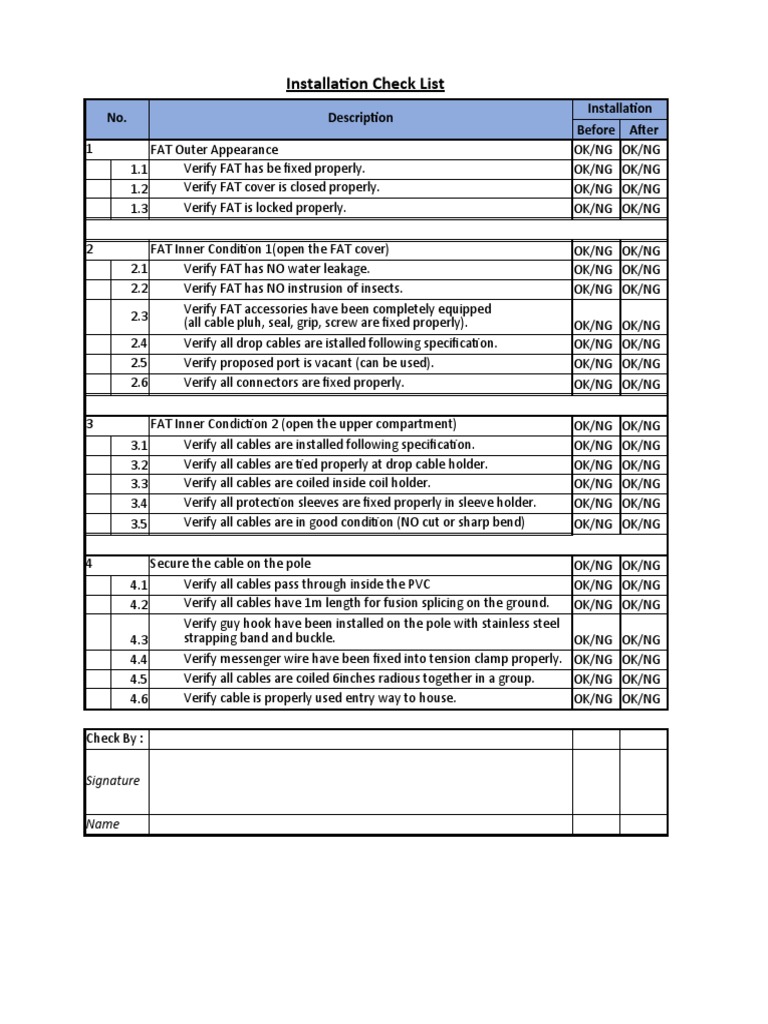 Installation Check List | PDF | Manufactured Goods | Equipment