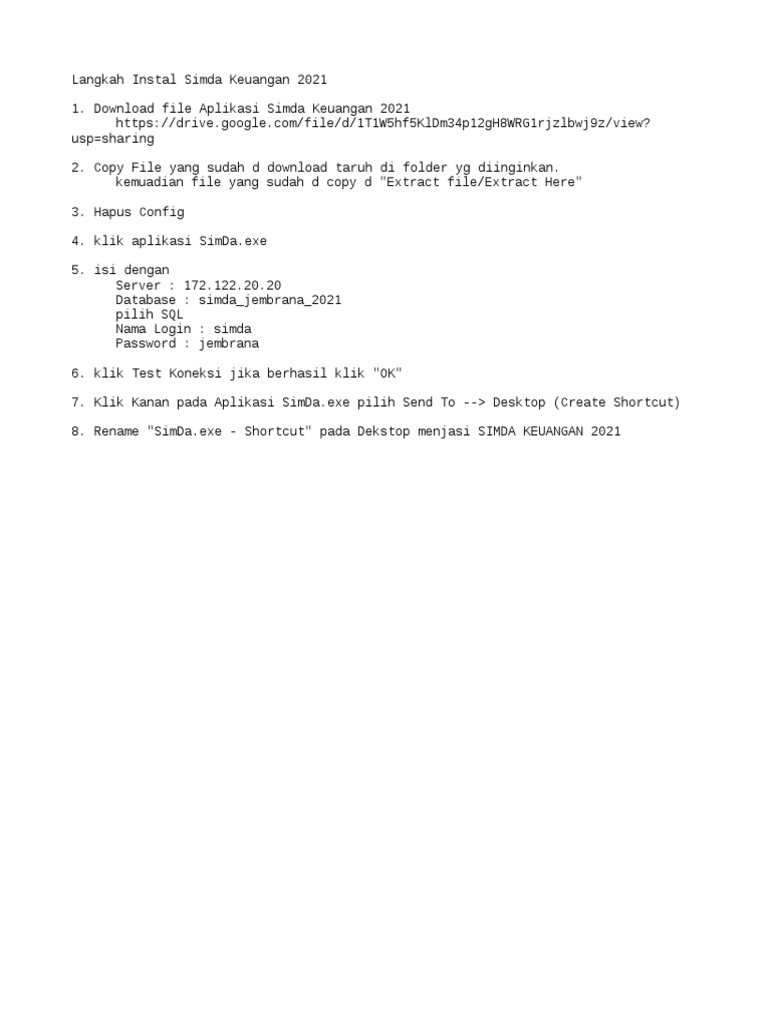 Langkah Instal Simda 2021 | PDF | Bisnis | Komputer