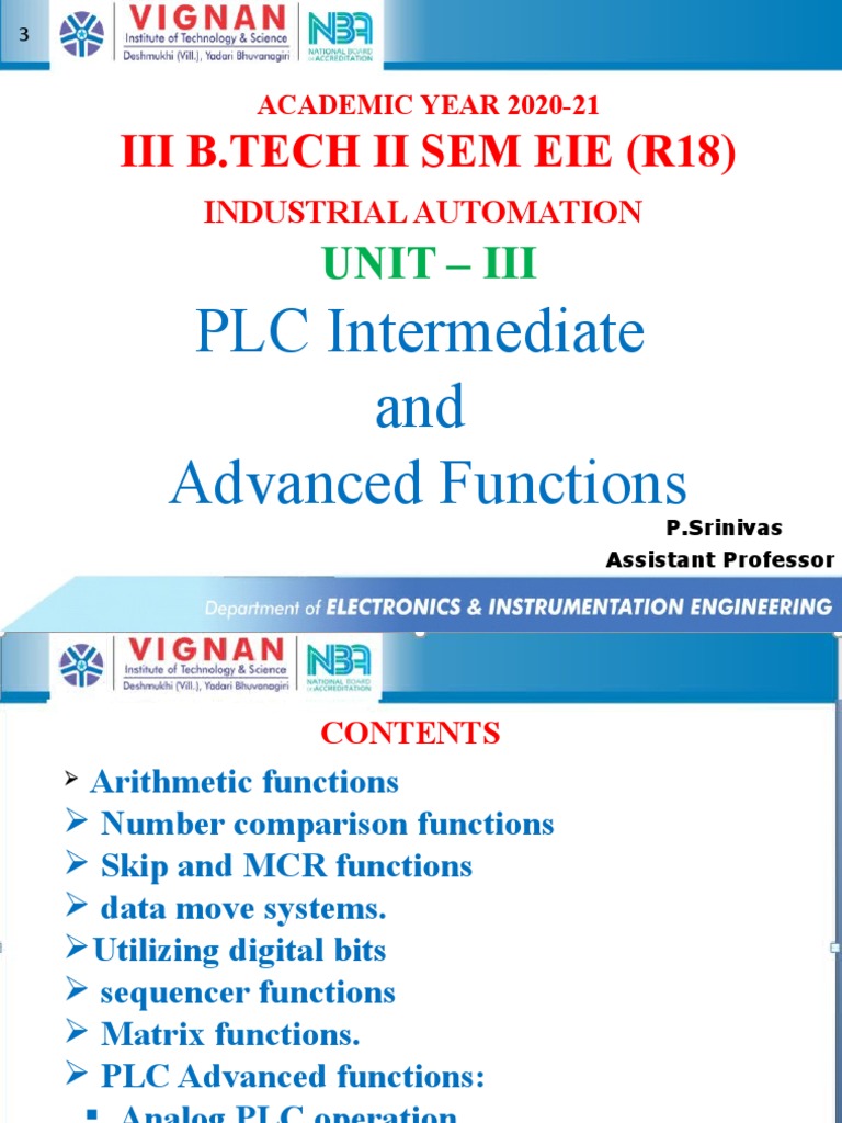 Iii B.Tech Ii Sem Eie (R18) : PLC Intermediate and Advanced Functions | PDF | Programmable Logic ...