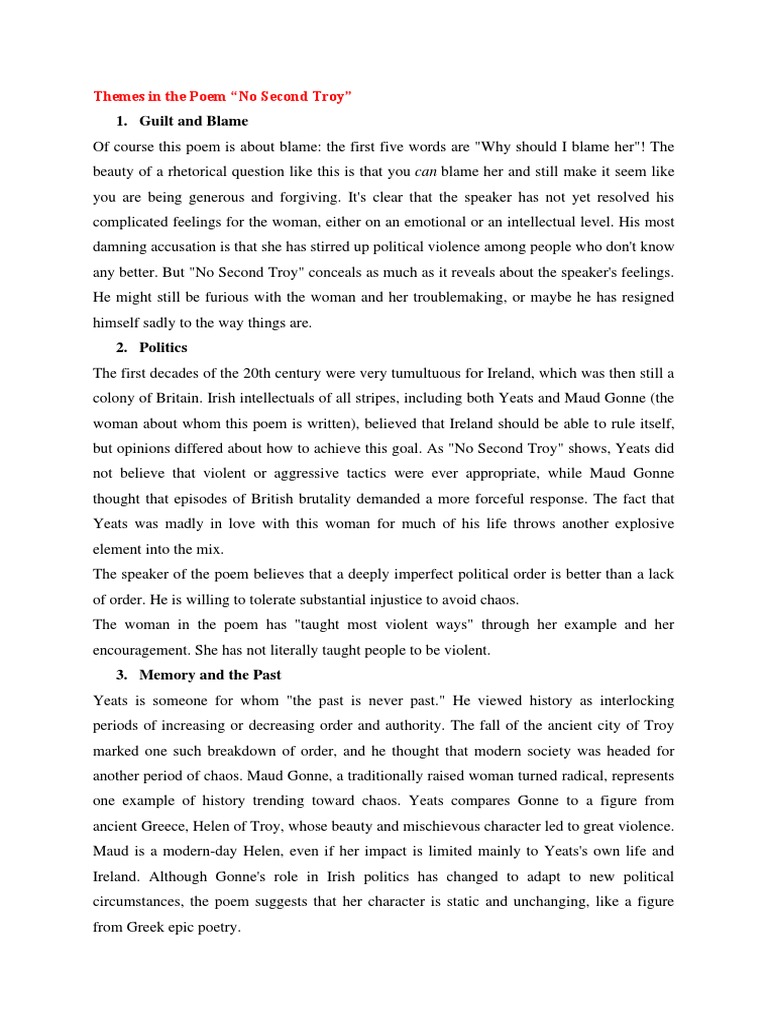 Yeats' Complex Themes in "No Second Troy" | PDF