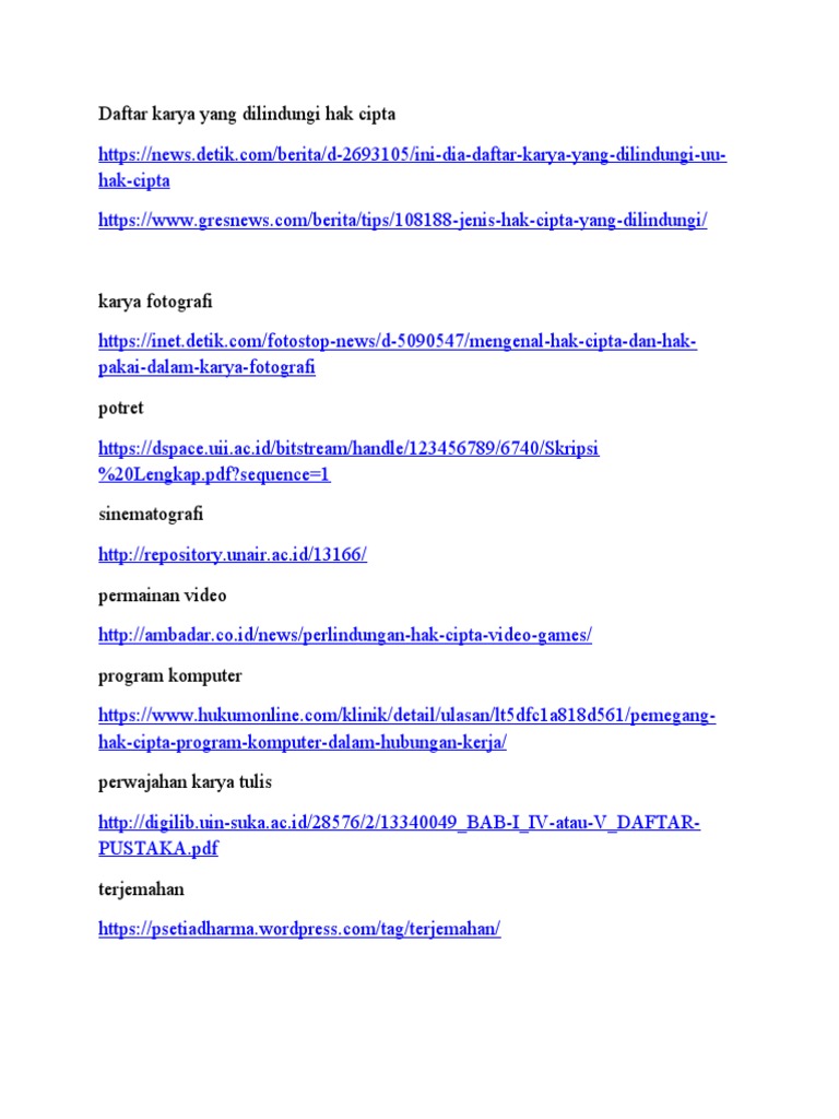 Daftar Karya Yang Dilindungi Hak Cipta | PDF