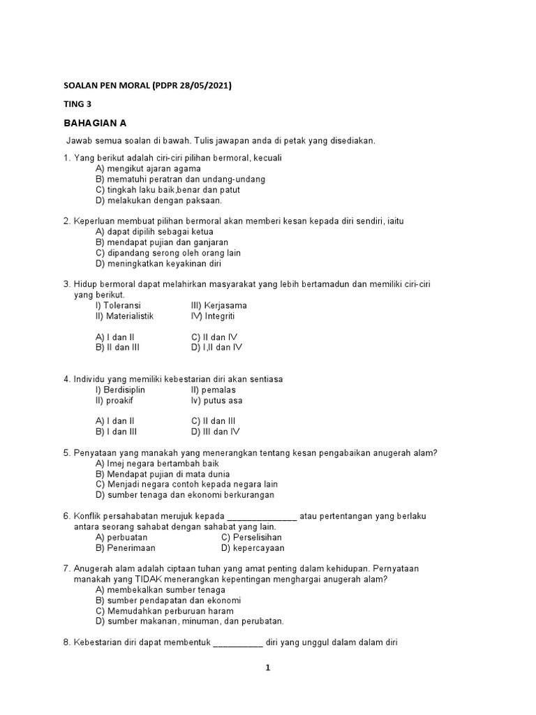 Form 3 Moral | PDF