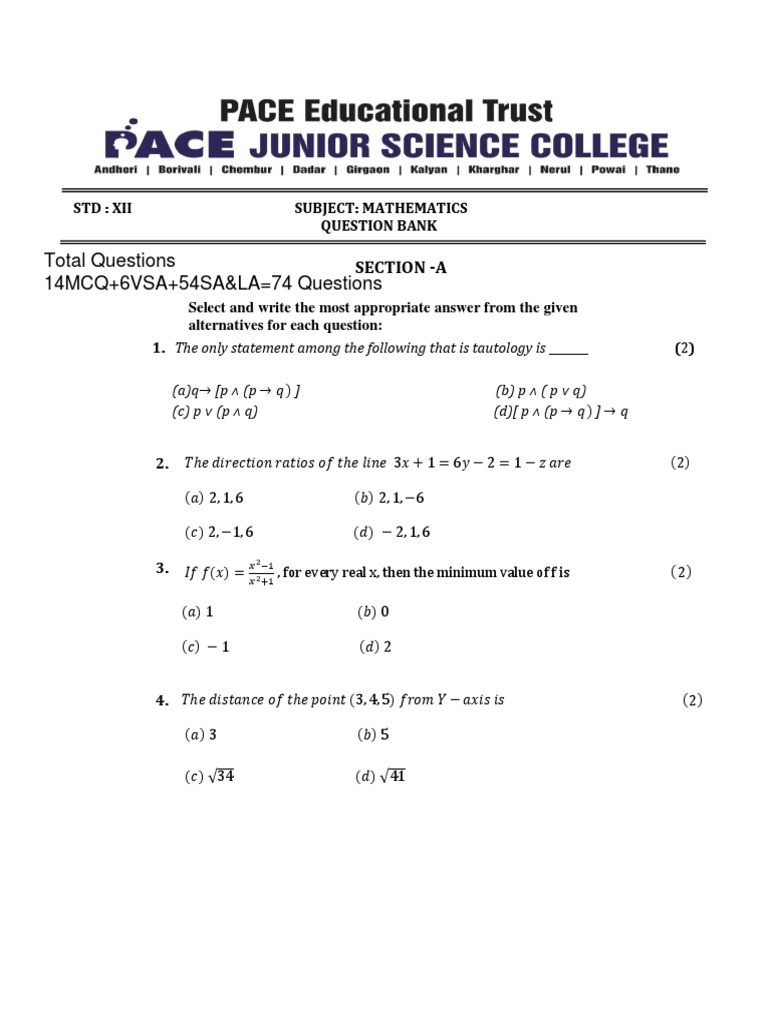 Mathematics Question Bank for UACE | PDF | Variance | Teaching Mathematics